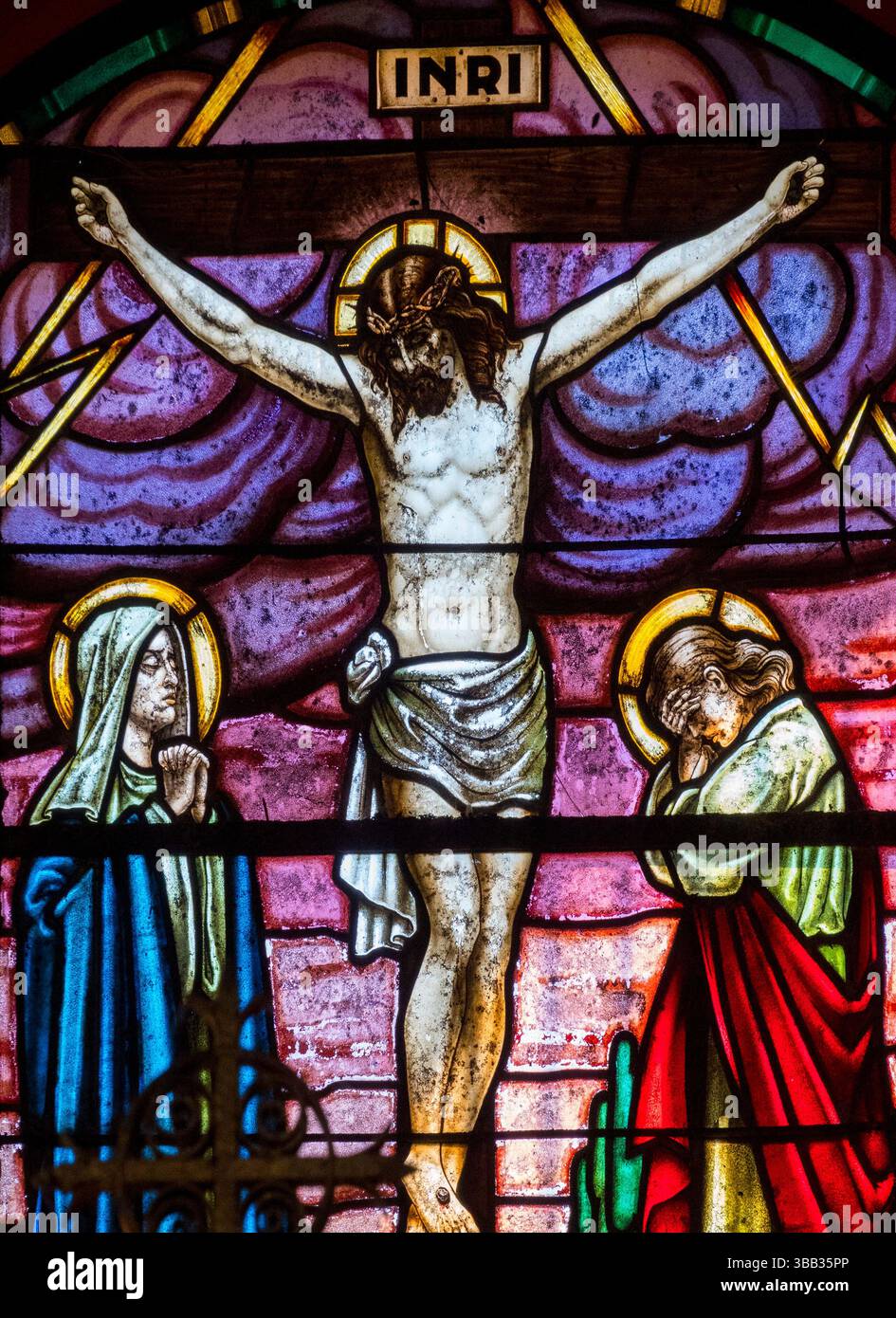 Colunga, Spain - 04-28-2025: Stained glass (19th century) of Jesus ...