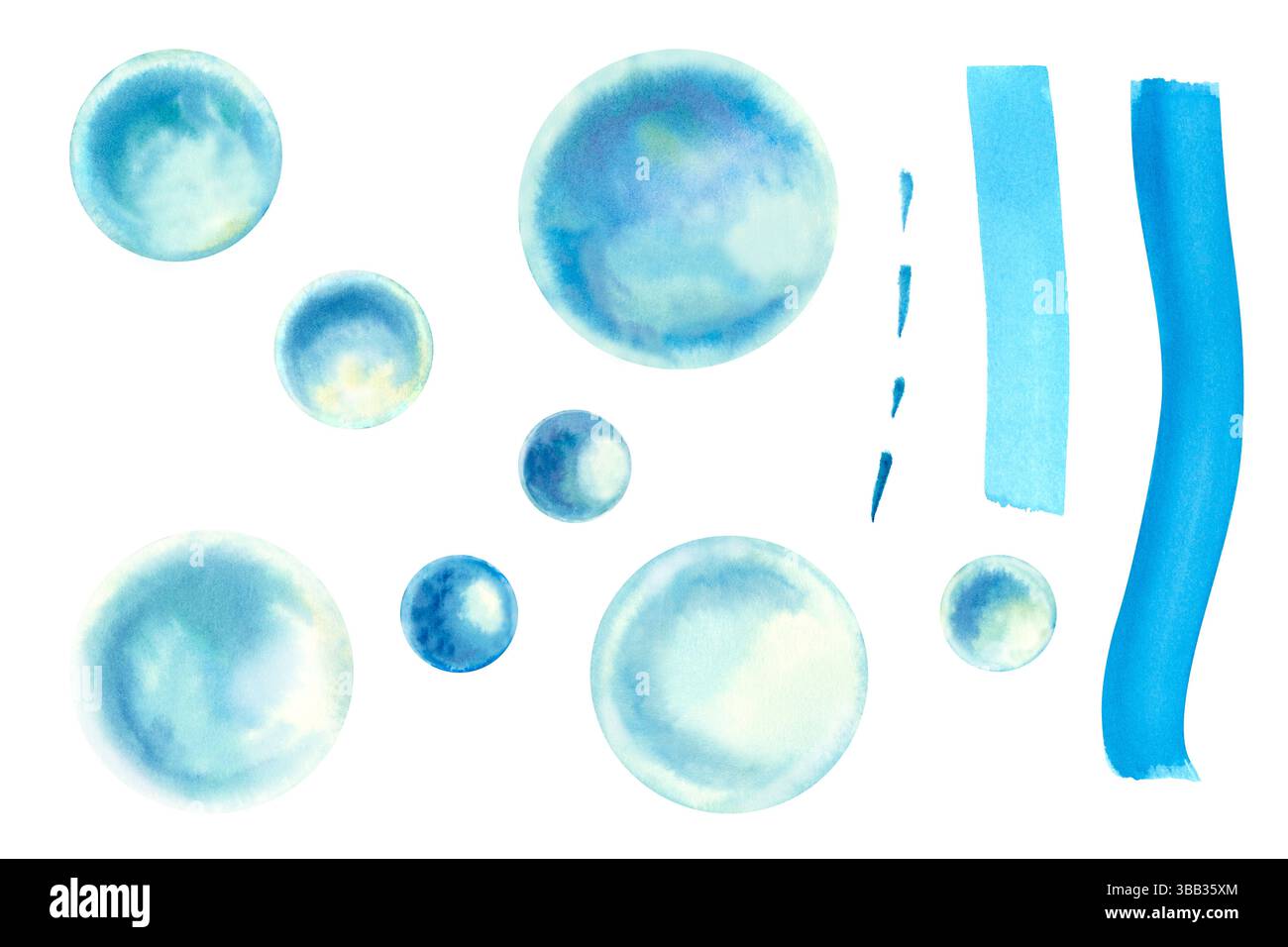 Set of air bubbles, blue spots of different shades of round shapes ...