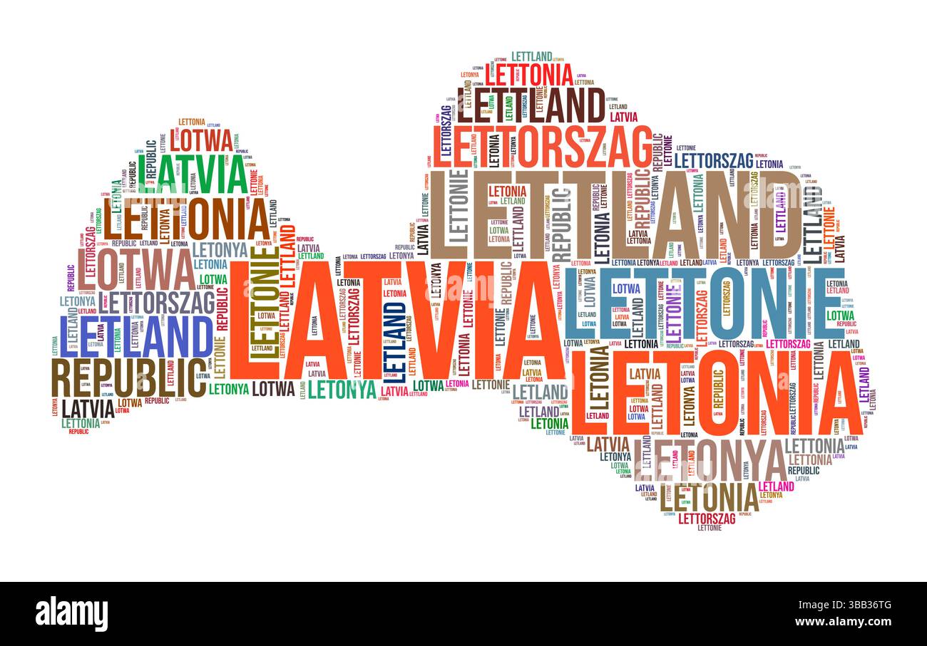 Latvia country shape word cloud. Typography style country illustration. Latvia image in text ...