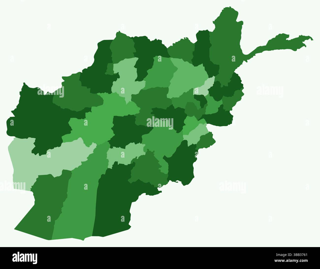 Map of Afghanistan with regions. Just a simple country border map with region division. Green ...