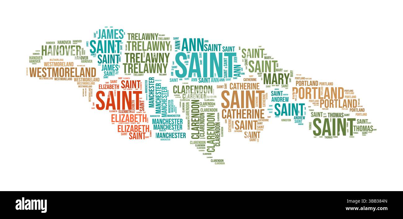 Jamaica Word Cloud. Country shape with region division. Jamaica ...