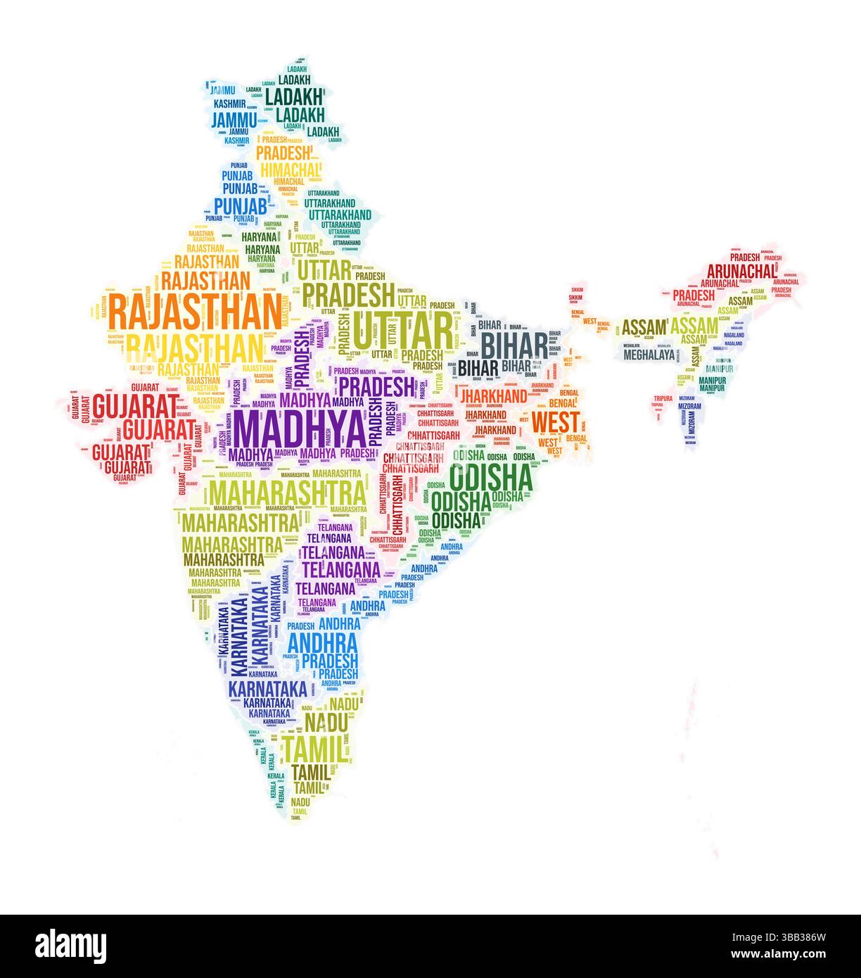 India state word cloud. Country shape design. India colored ...