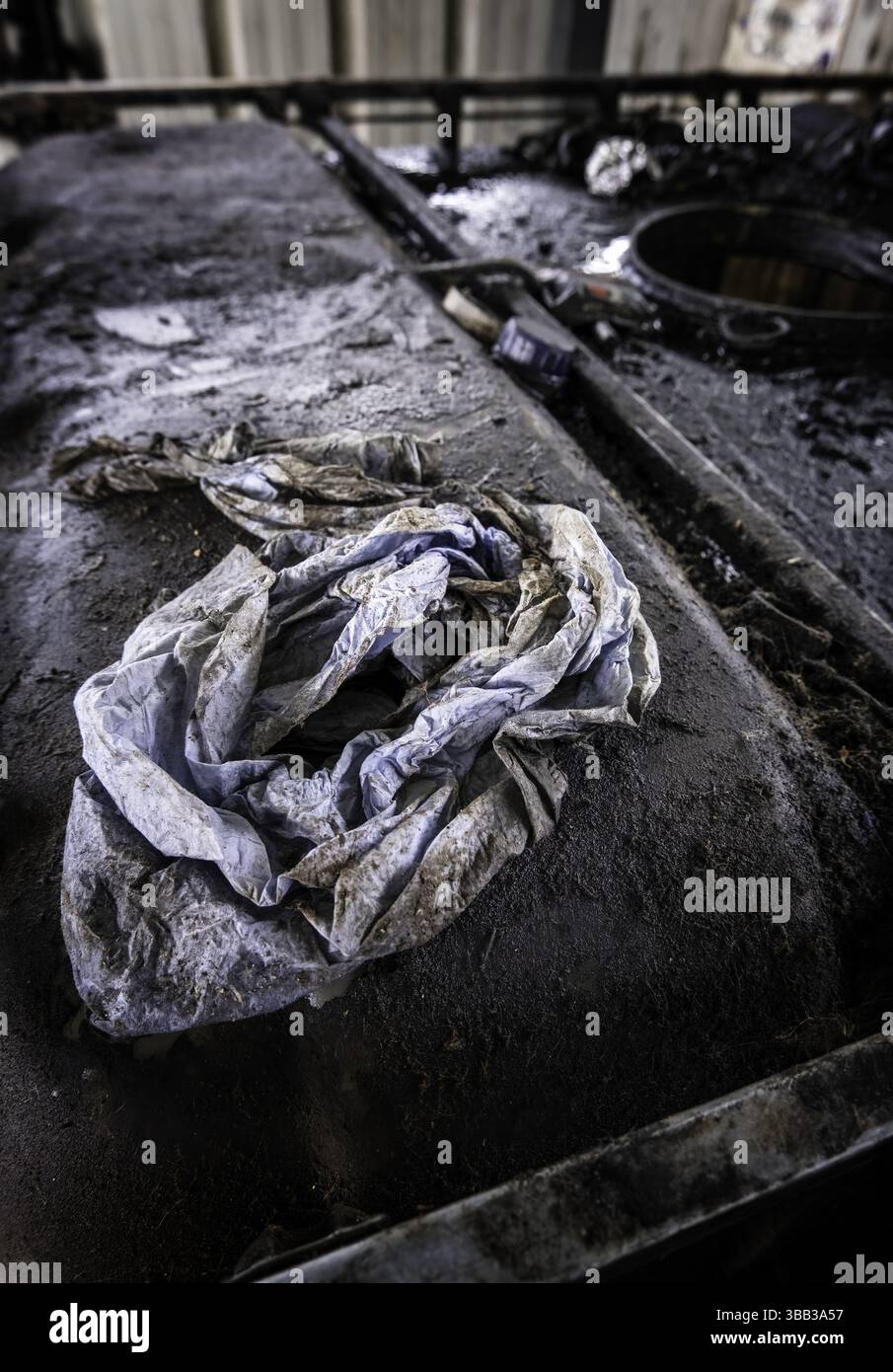 Detail of dirty and used oil, pollution and destruction of the ...