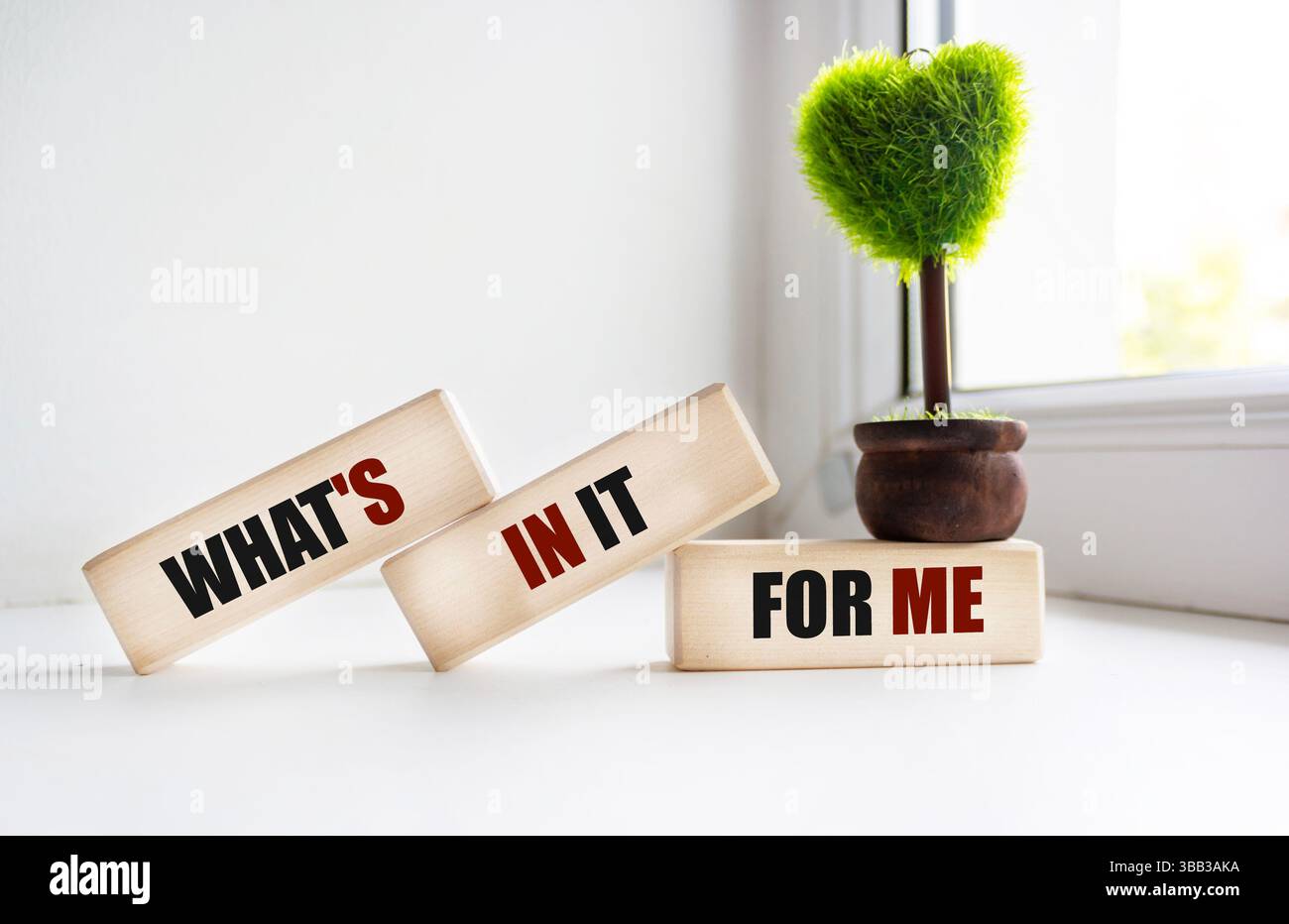 WHAT'S IN IT FOR ME text on wooden blocks and vintage background Stock ...