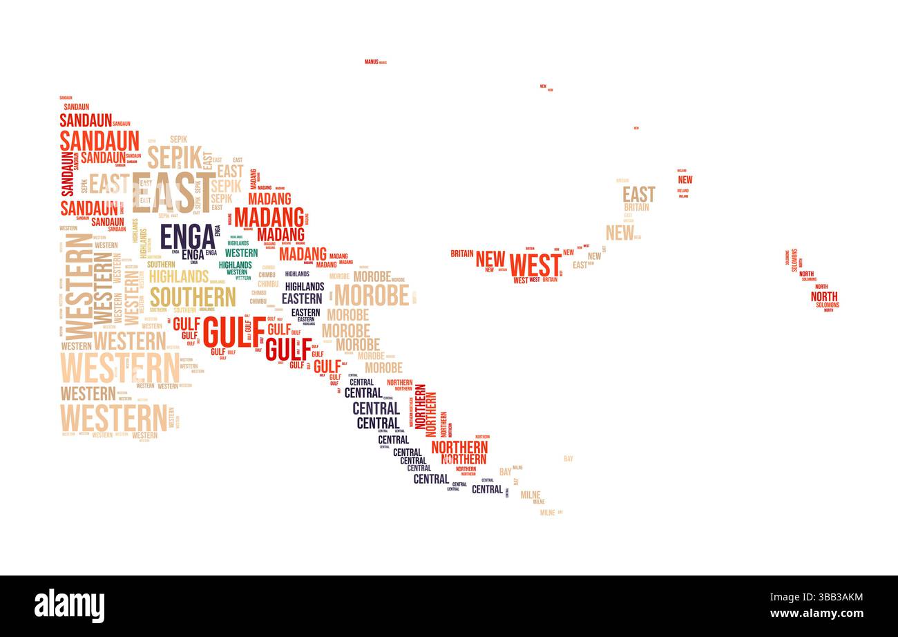 Papua New Guinea Word Cloud. Country shape with region division. Papua ...