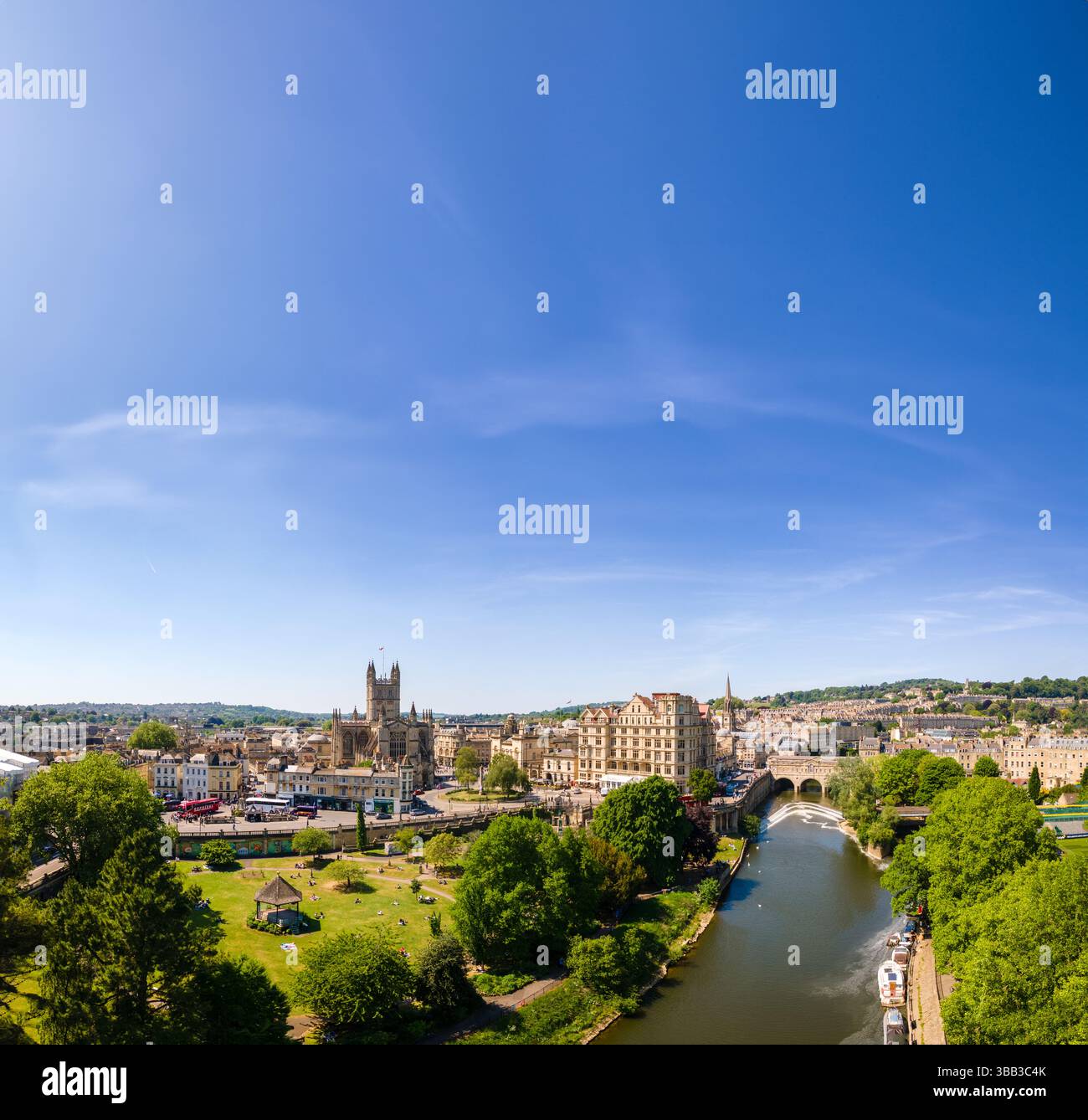 Arial view of The City of Bath in South West England showing The River ...