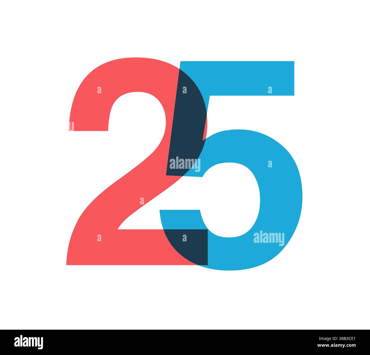 Overlapping red and blue 25 digits with transparent effect, evokes ...