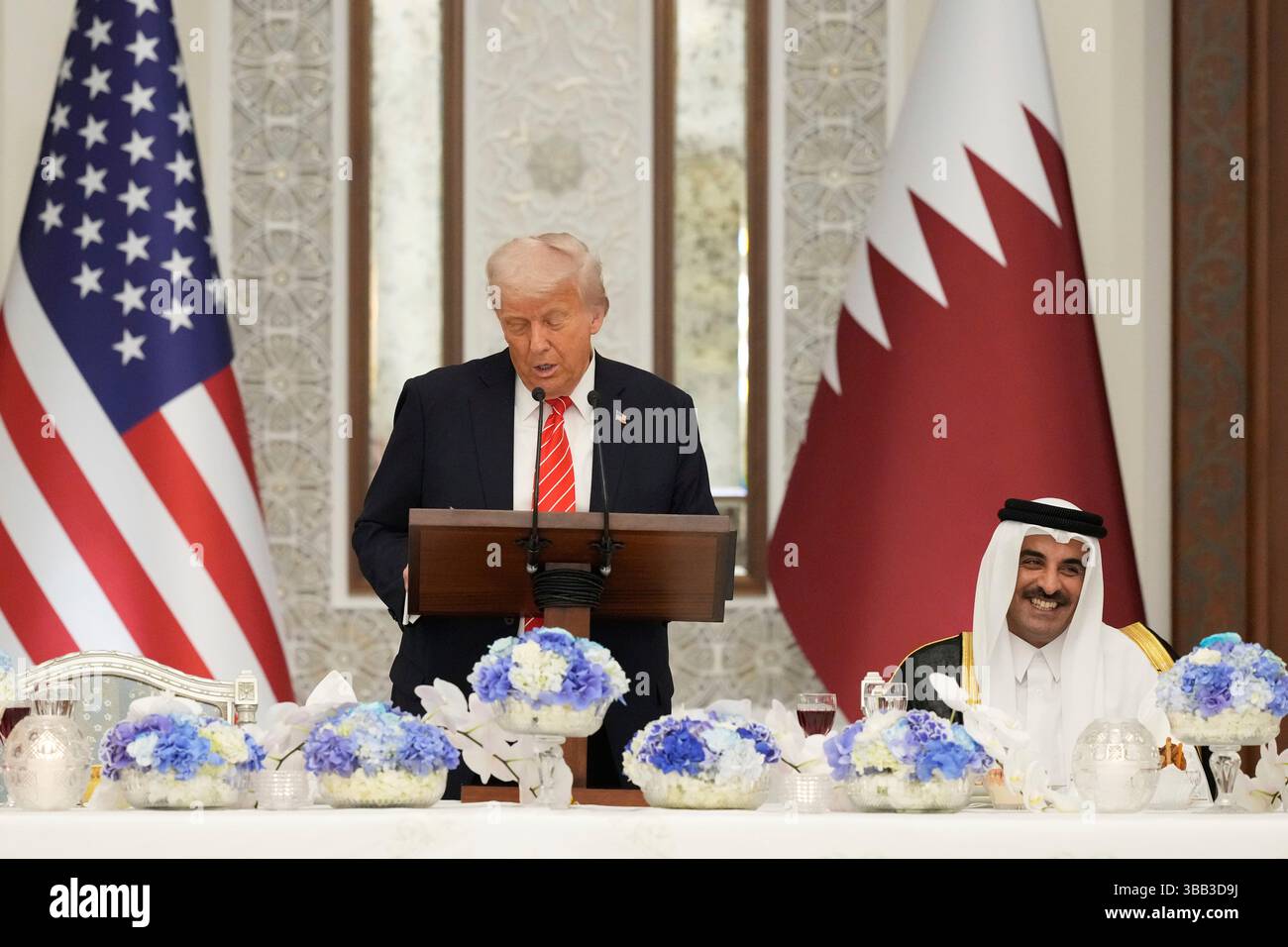 President Donald Trump speaks as Qatar's Emir Sheikh Tamim bin Hamad Al ...