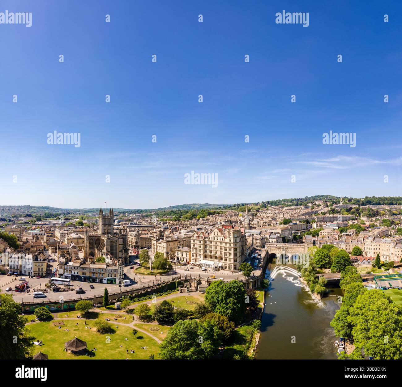 Arial view of The City of Bath in South West England showing The River ...