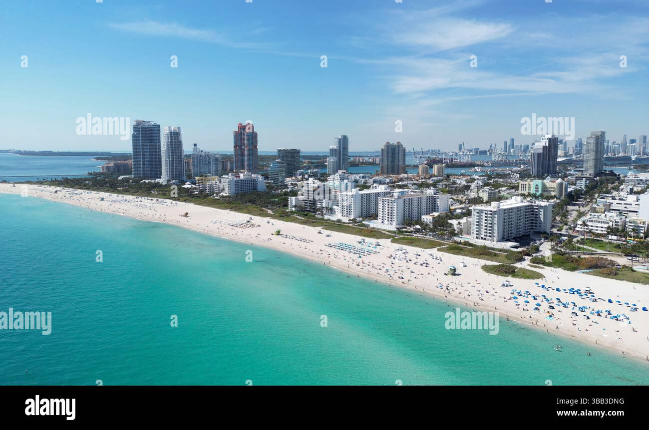 Miami Beach aerial view with skyline. Miami from above. Miamis famous ...