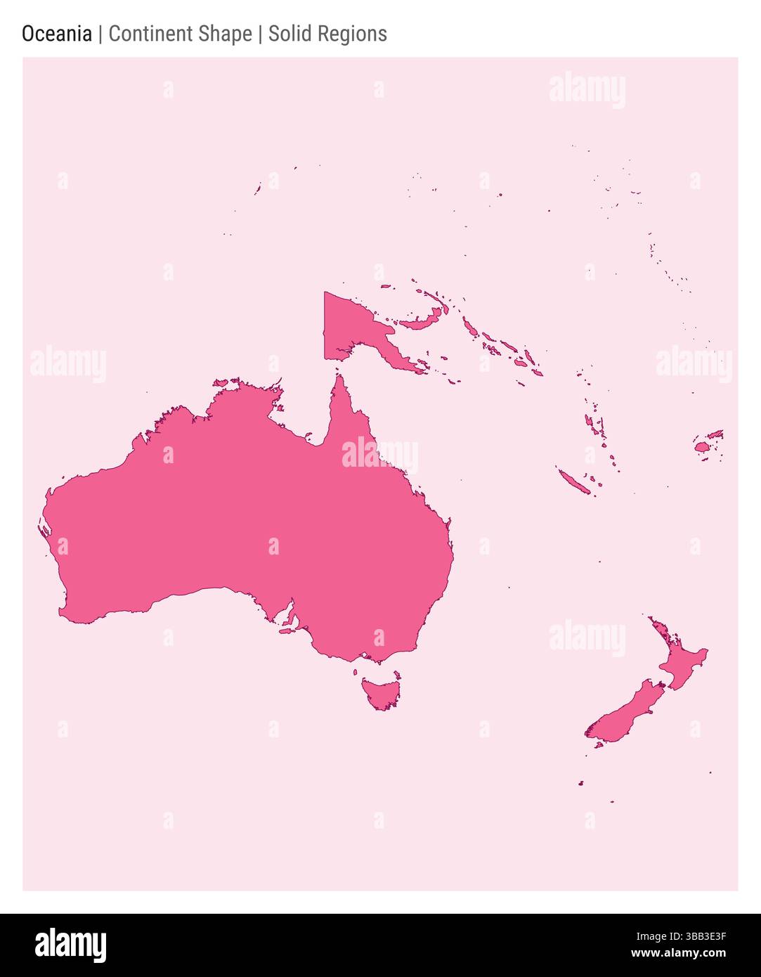Oceania. Simple vector map. Continent shape. Solid Regions style. Border of Oceania. Vector ...