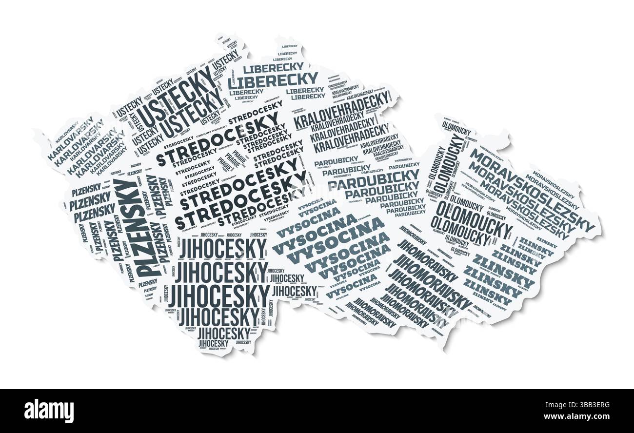 Czechia shape text cloud. Country border with shadow on white ...
