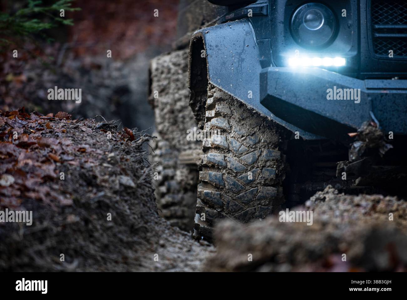 04. 30. 2025, Carpathians. Off-road SUV drives drifting in mud. Off ...