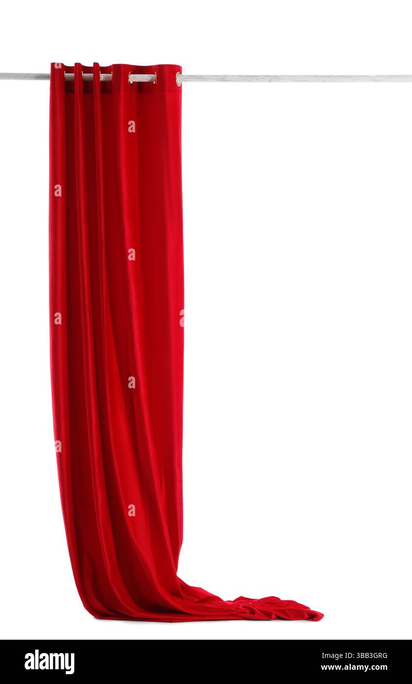 Red curtain on white background Stock Photo - Alamy