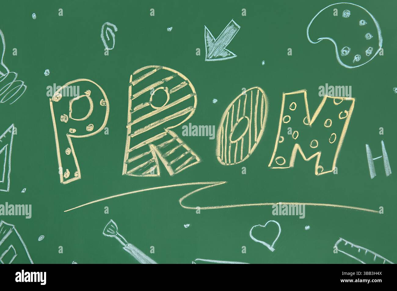 Word PROM with drawings on green chalkboard Stock Photo - Alamy