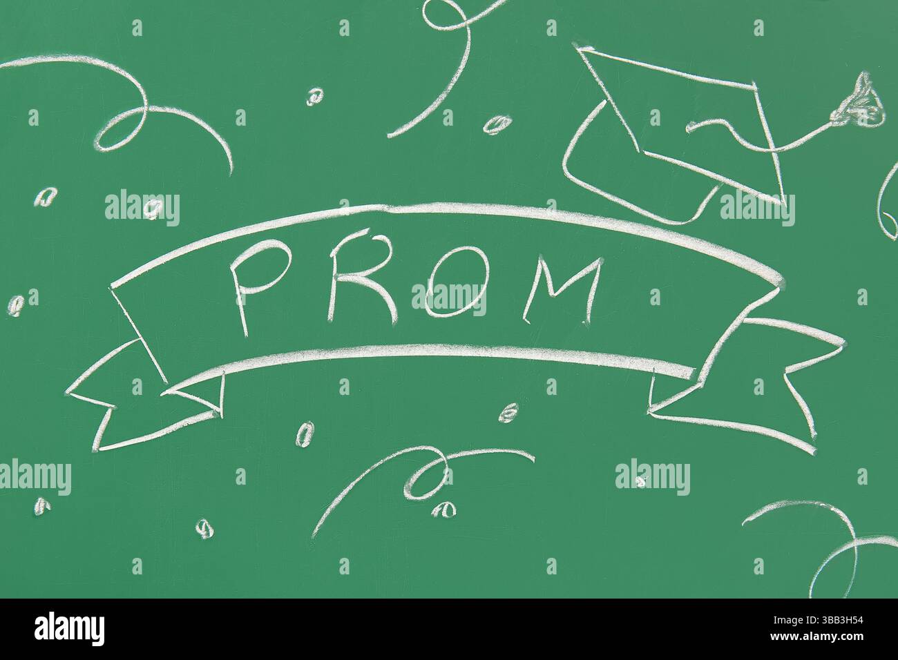 Word PROM with drawn graduation hat on green chalkboard Stock Photo - Alamy