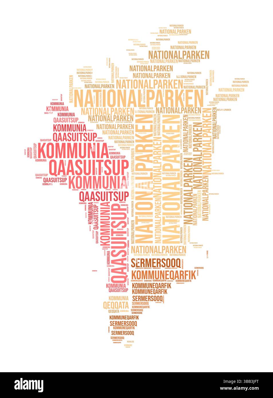 Greenland Word Cloud. Country shape with region division. Greenland ...