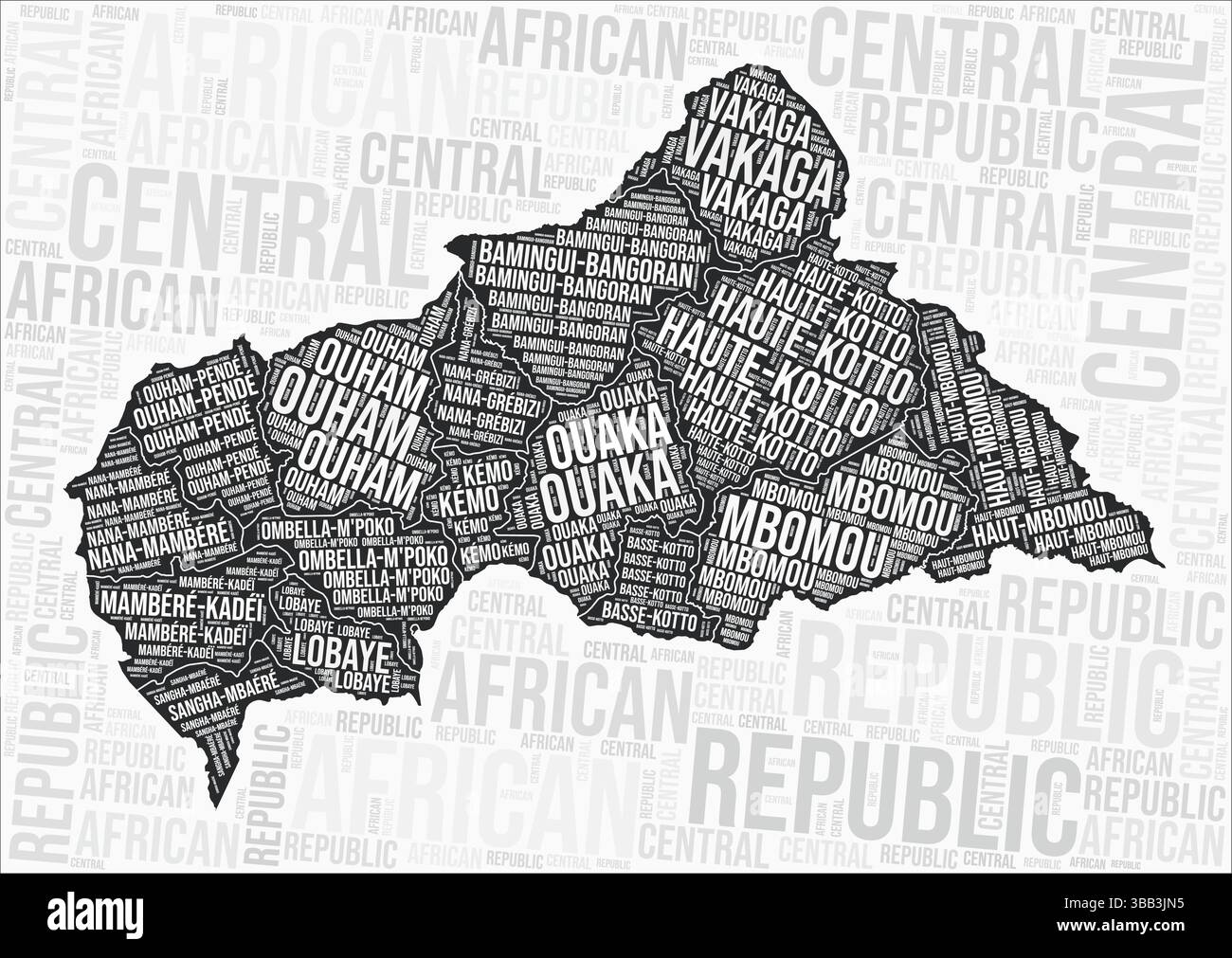 Central African Republic regions map word cloud. Central African ...