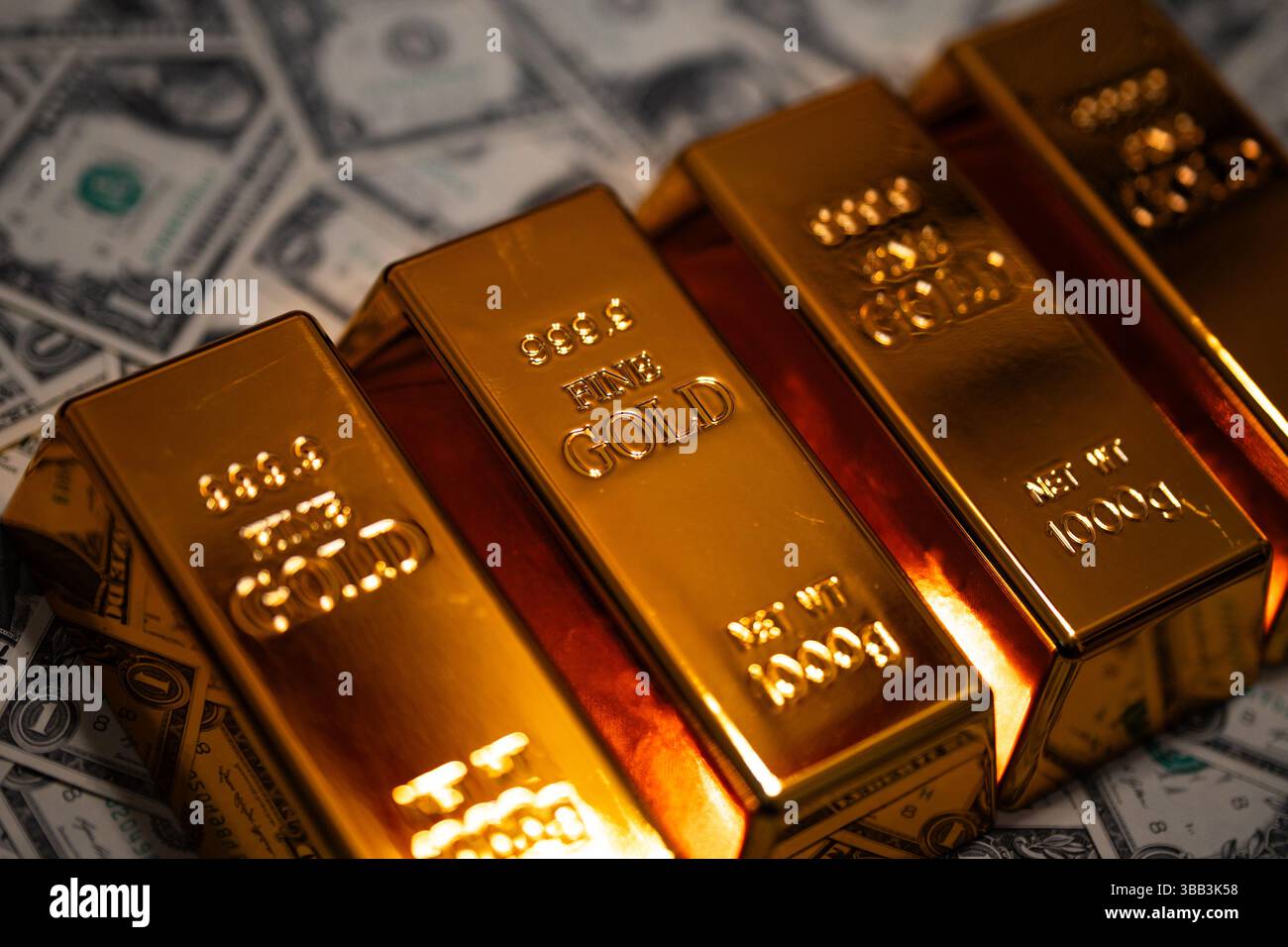 Money dollars vs gold bar. Precious metals. Saving finance in gold bar ...