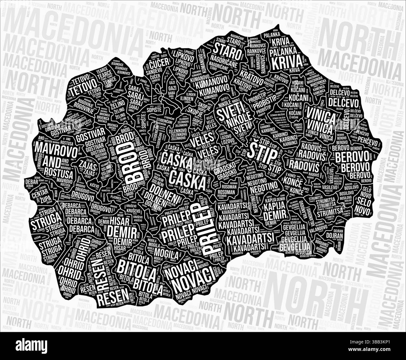 North Macedonia regions map word cloud. North Macedonia region names ...