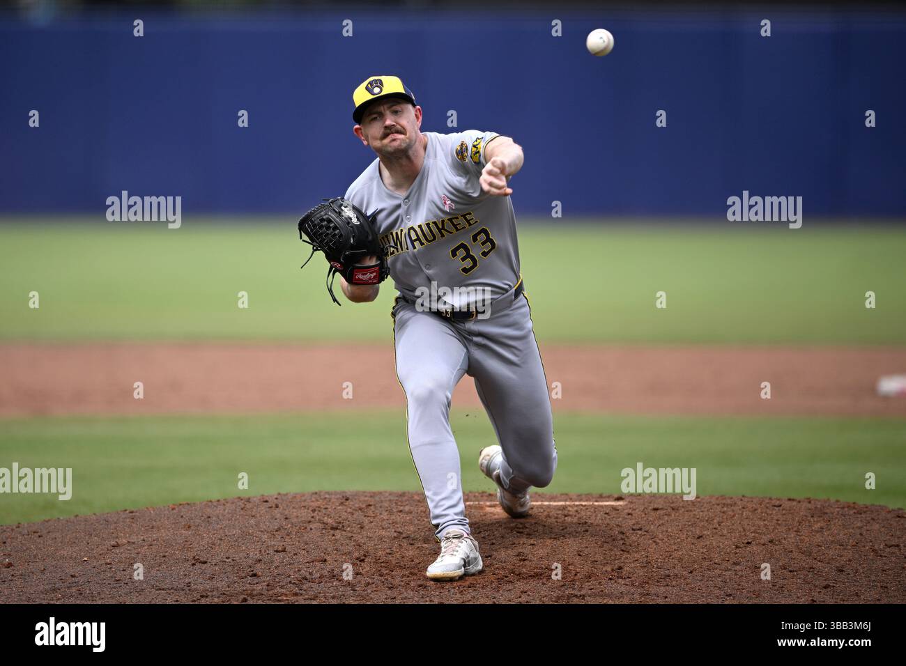 Milwaukee Brewers pitcher Tyler Alexander (33) throws to home plate ...