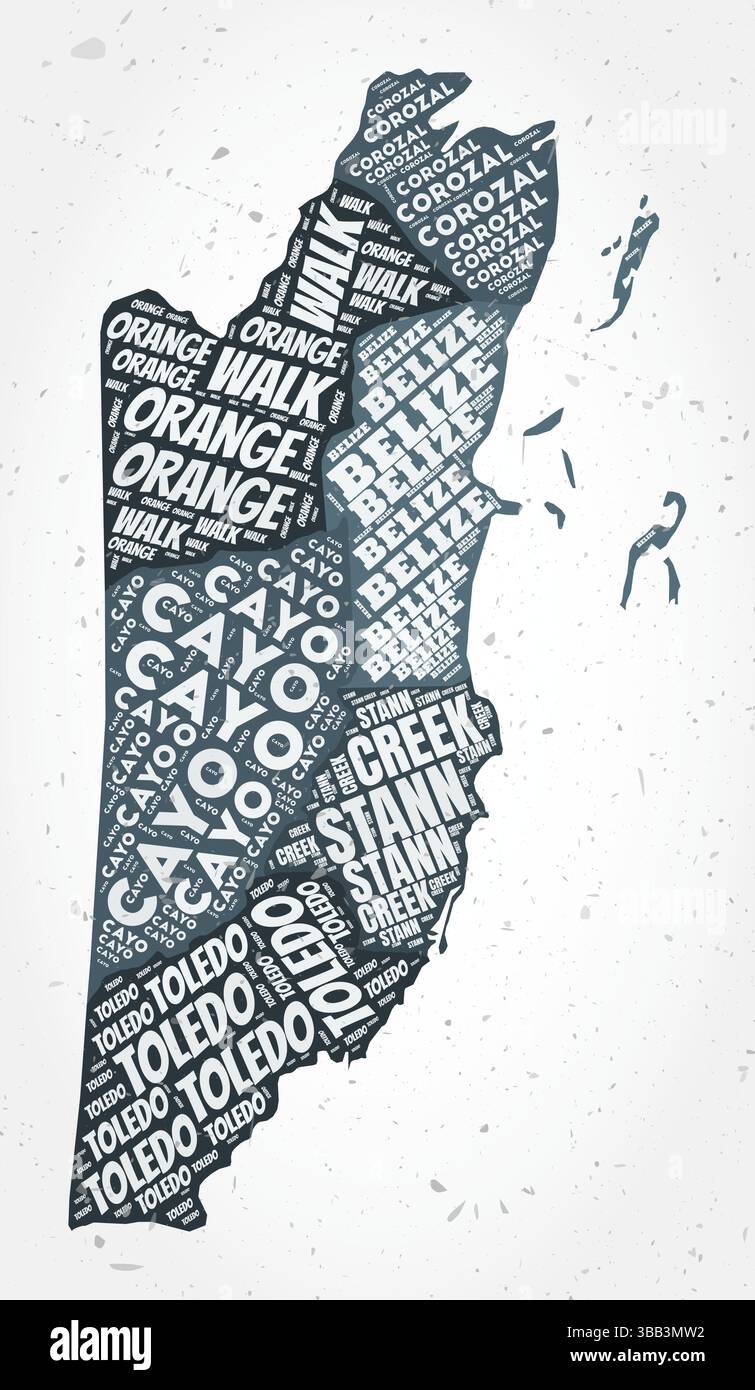 Belize regions word clouds. Country shape on textured background ...