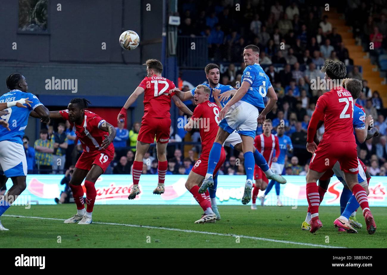 Stockport County's Fraser Horsfall heads wide during the Sky Bet League ...