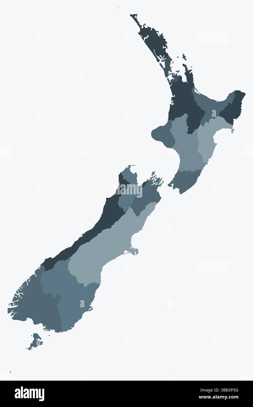 Map of New Zealand with regions. Just a simple country border map with ...