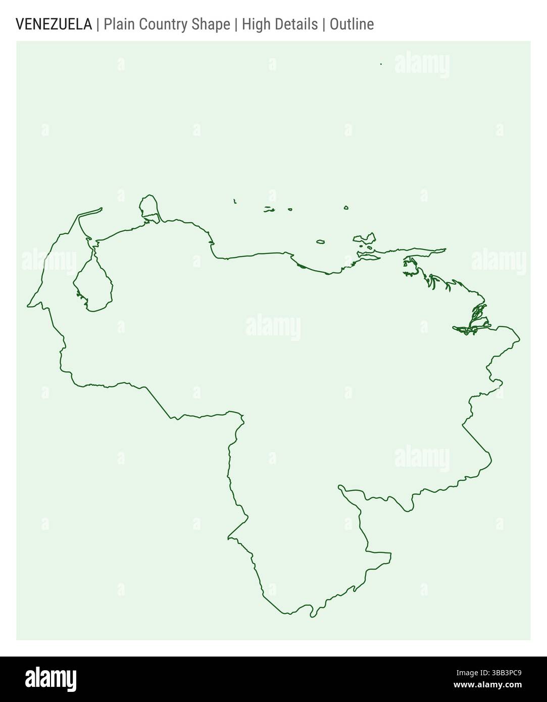 Venezuela plain country map. High details. Outline style. Shape of ...