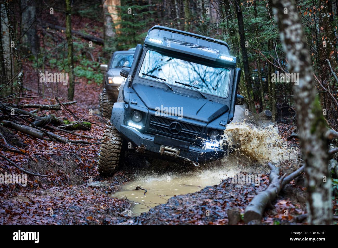 04. 30. 2025, Carpathians. Off-road SUV drives drifting in mud. Off ...