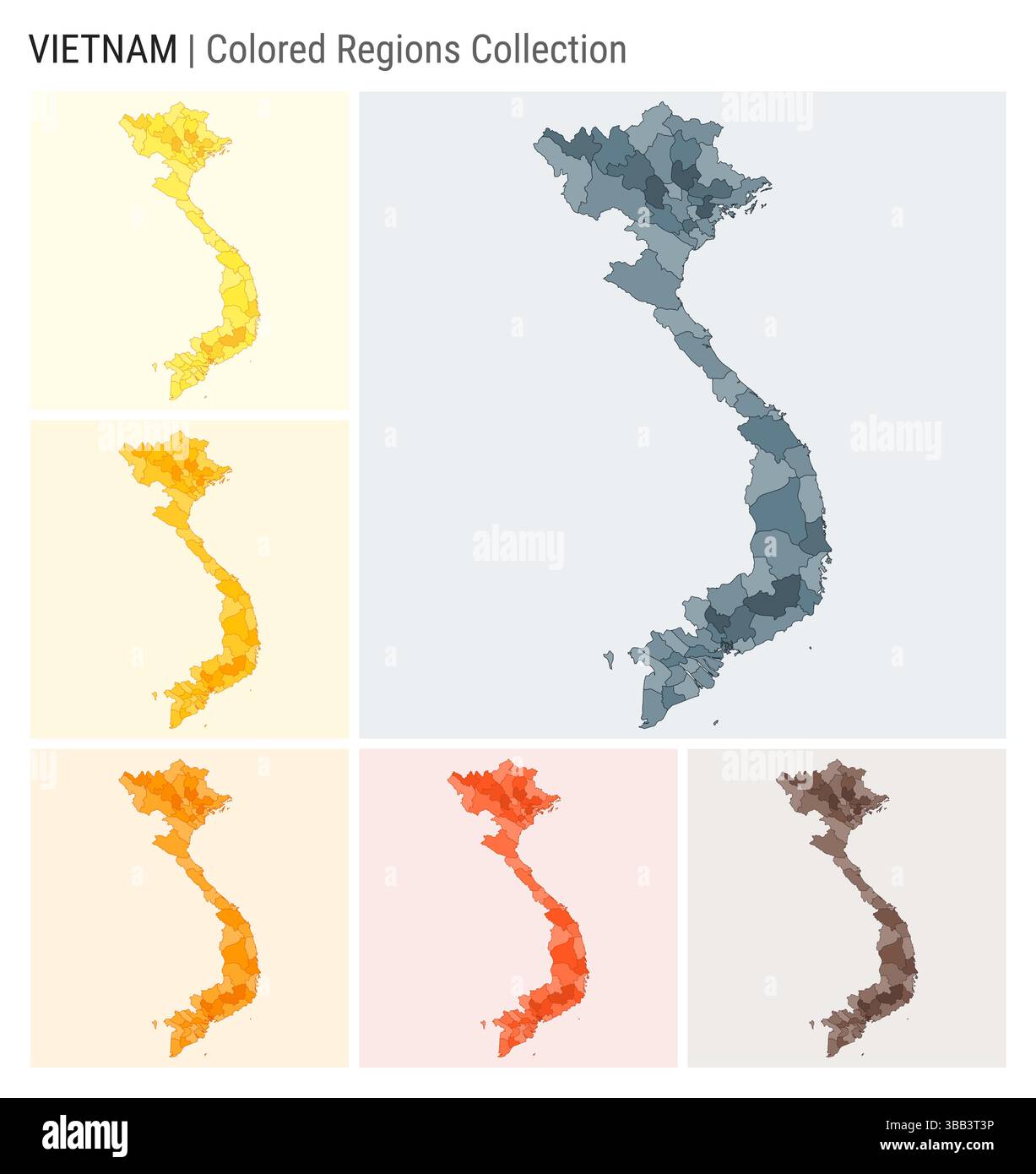 Vietnam map collection. Country shape with colored regions. Blue Grey ...