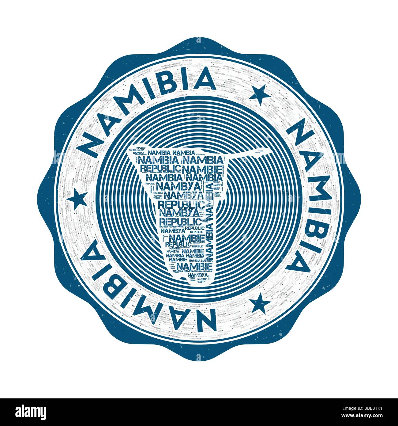 Namibia seal. Country round logo with shape of Namibia and country name ...