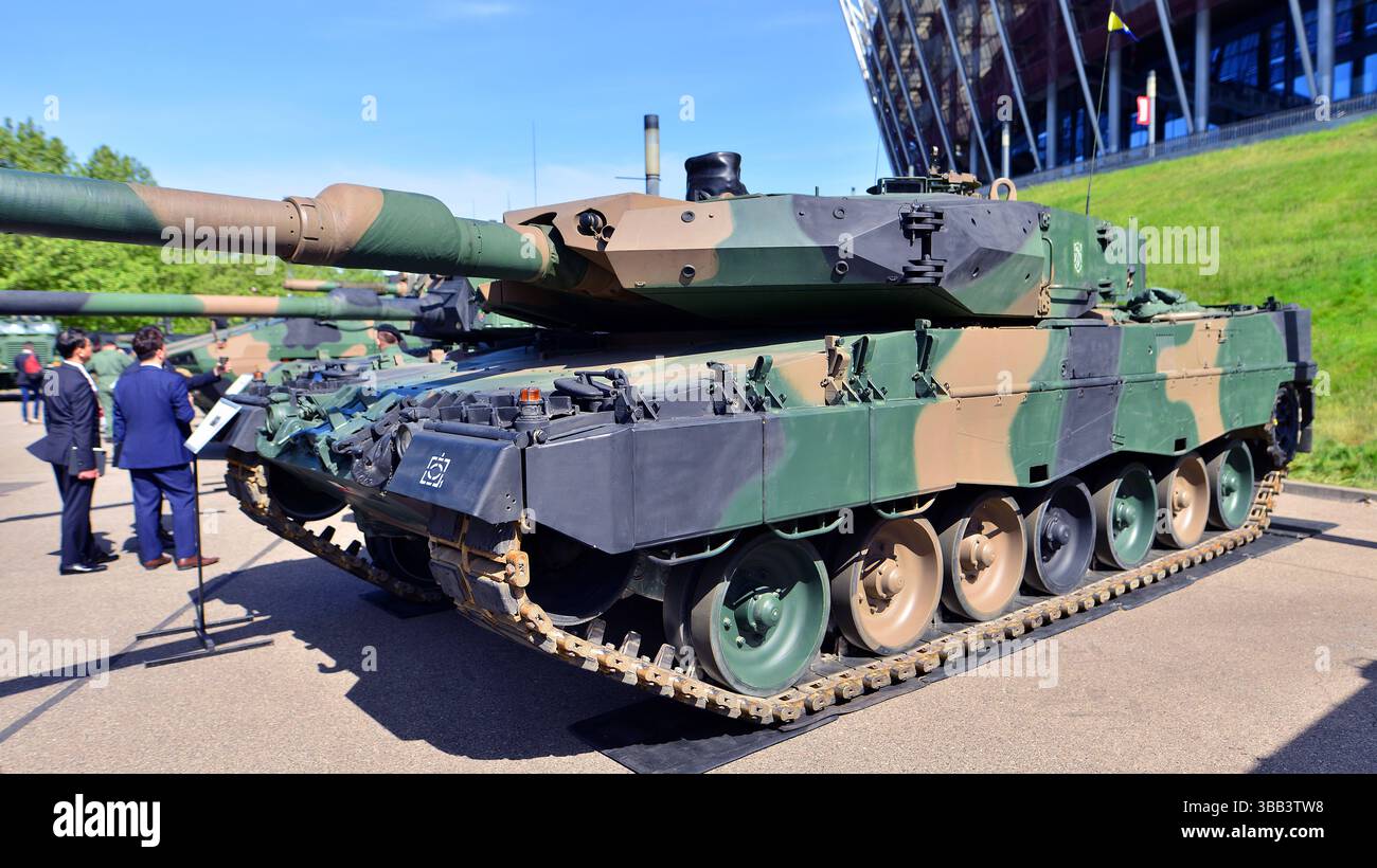 Warsaw, Poland. 7 May 2025. Main battle tank Leopard 2PL tank at the ...
