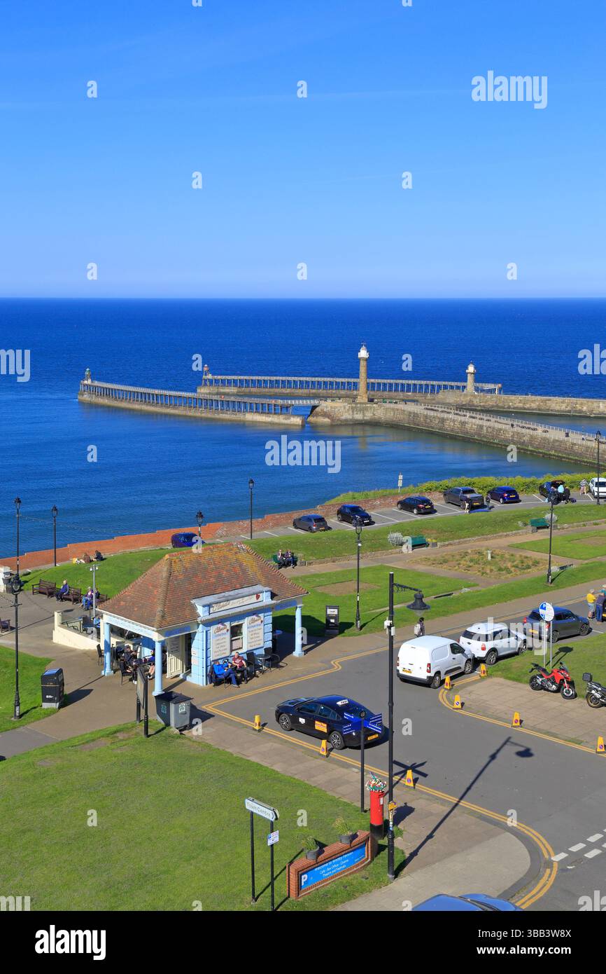 Whitby harbour and West Cliff from an elevated position, North ...