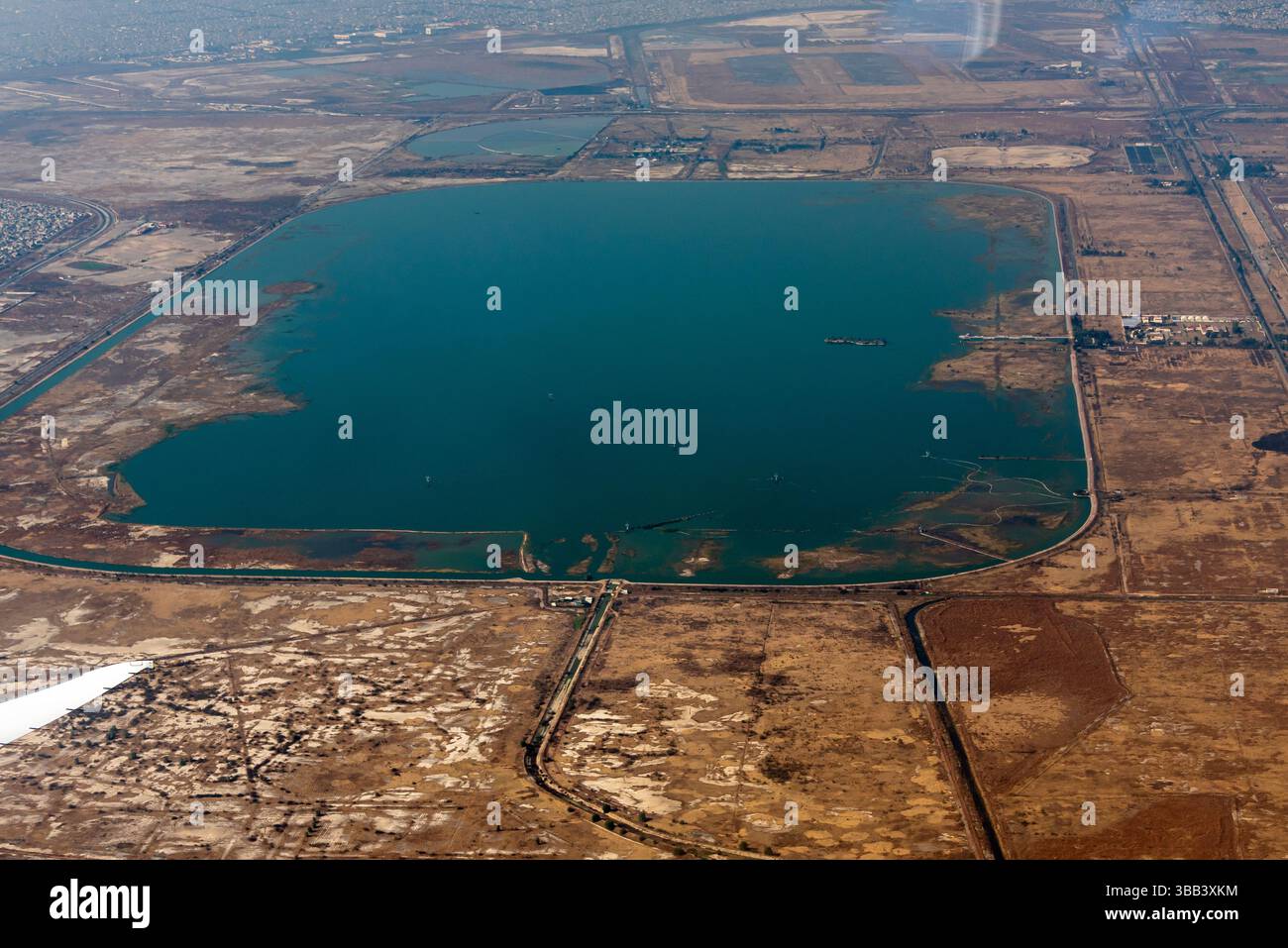 Aerial flying above artificial lake hi-res stock photography and images ...