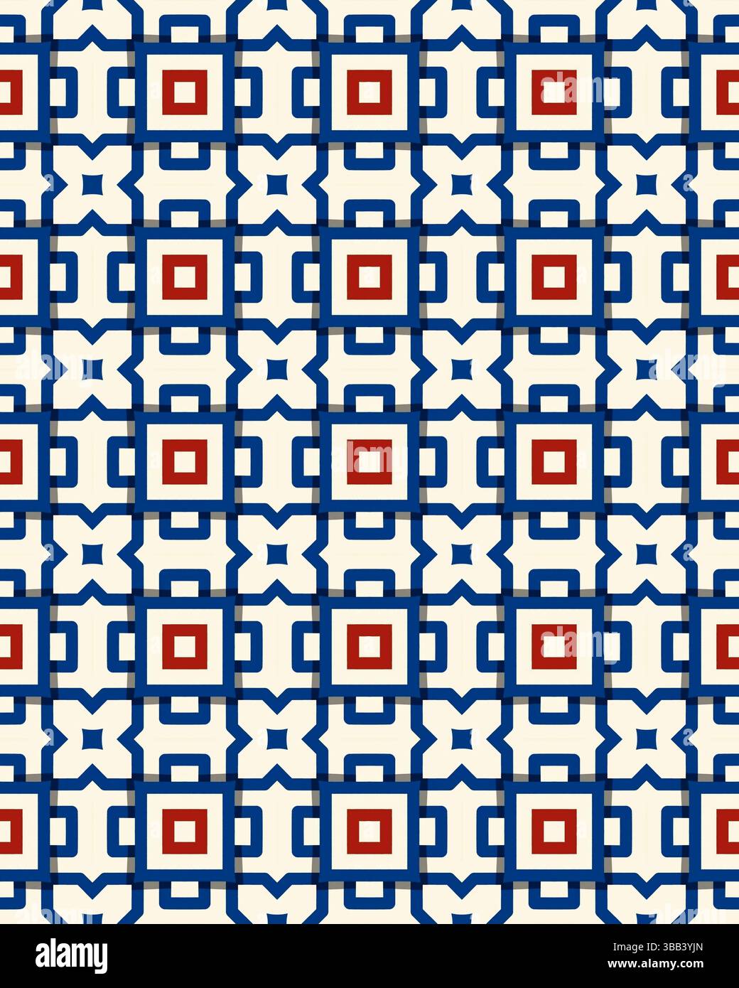 Intricate design consists of alternating red and blue squares framed by ...