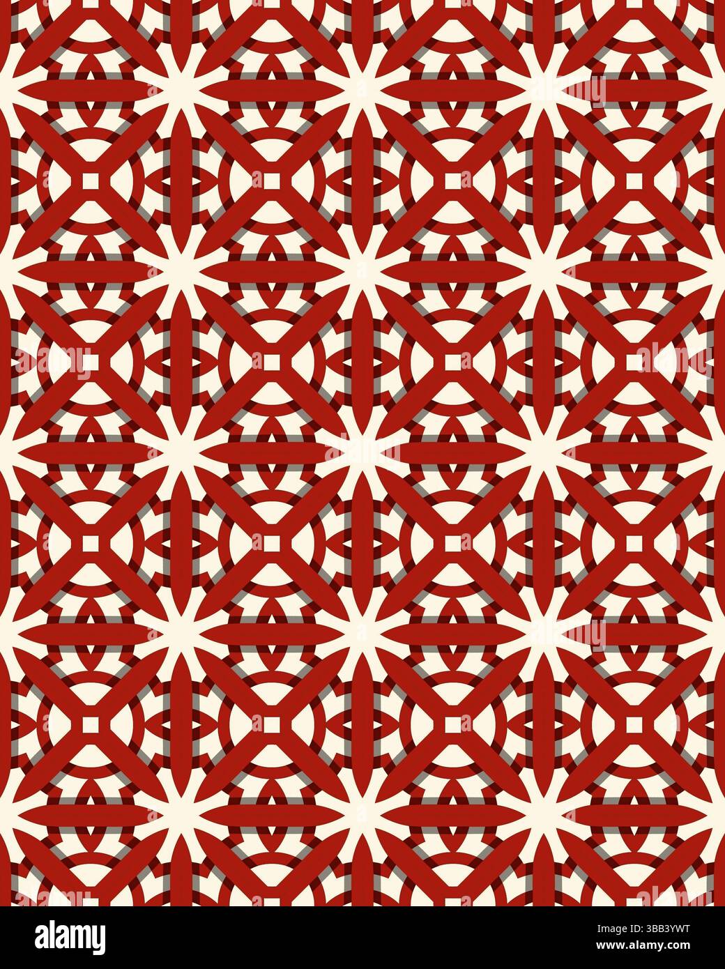 A detailed geometric pattern featuring red and cream colors arranged in ...