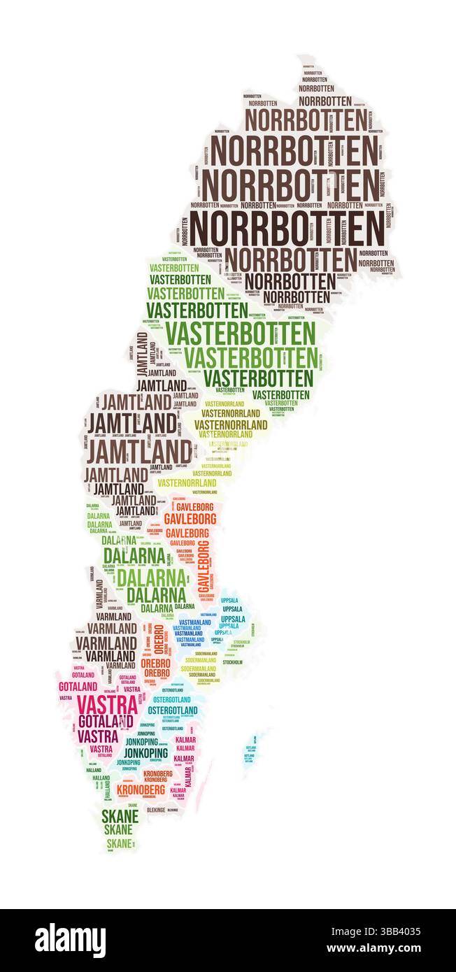 Sweden region word cloud. Country shape design. Sweden colored ...