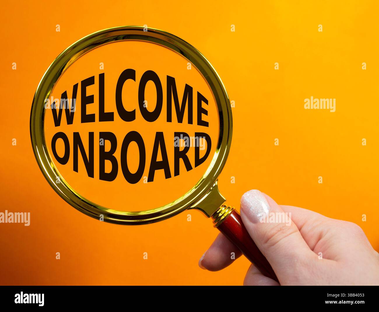Welcome onboard symbol. Magnifying Glass with Concept word Welcome ...