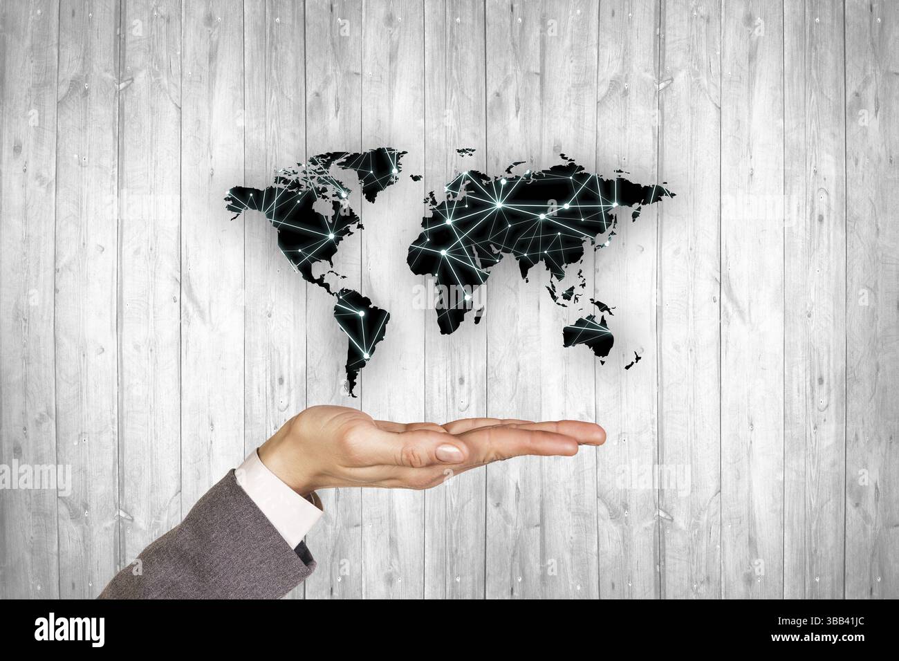 Black map on the gray wood wall background. Pollution concept. Elements ...