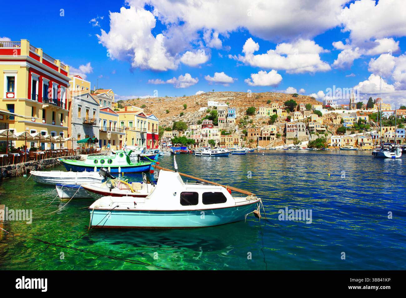 Traditional colorful Greek island- beautiful Chalki (Halki) in ...