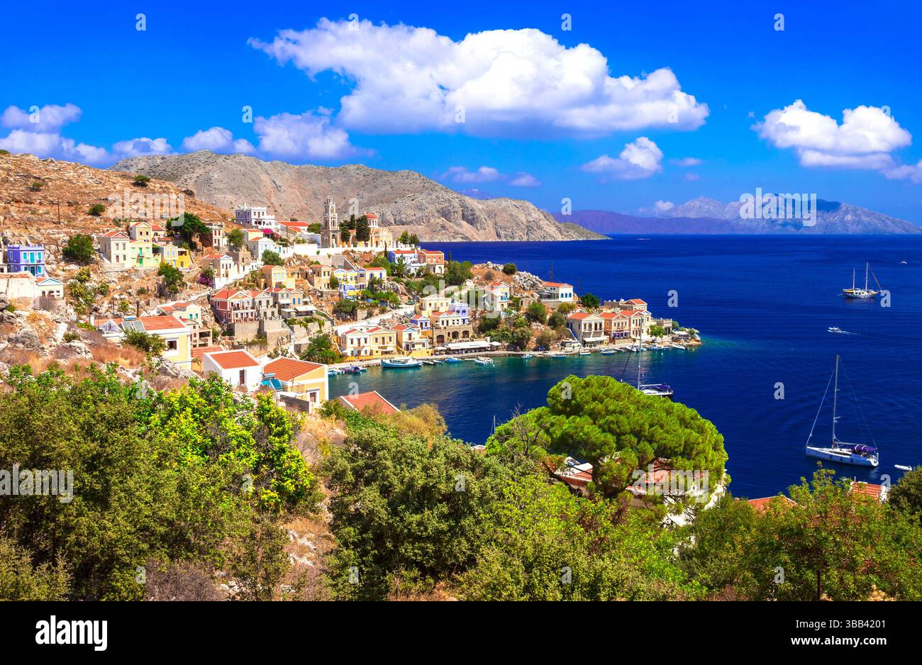 Traditional colorful Greek island- beautiful Symi(Simi) in Dodecanese ...