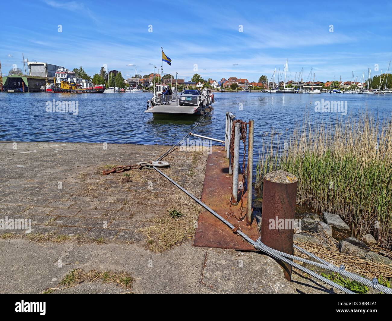 View of Germany's smallest town Arnis on the Schlei, grinding ferry ...
