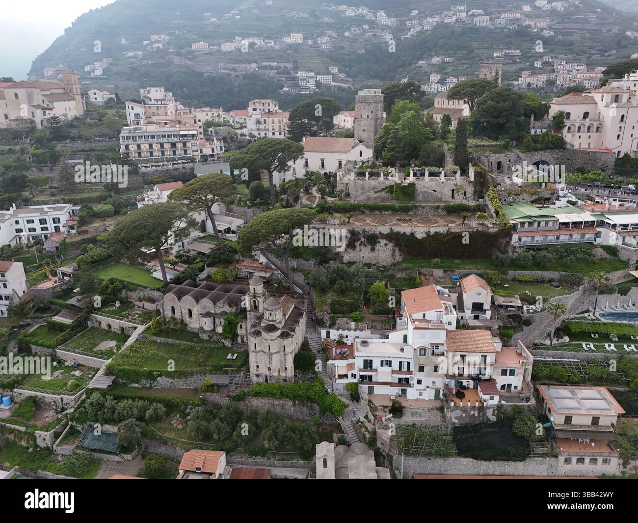 aerial view of Ravello, Amalfi Coast. Ravello is a resort town set 365 ...
