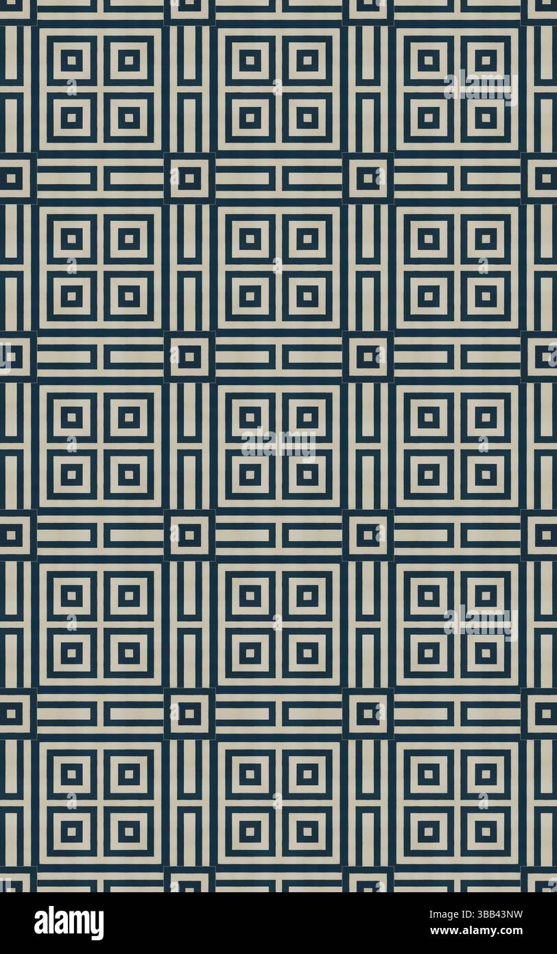 A detailed geometric pattern showcases interlocking squares and lines ...