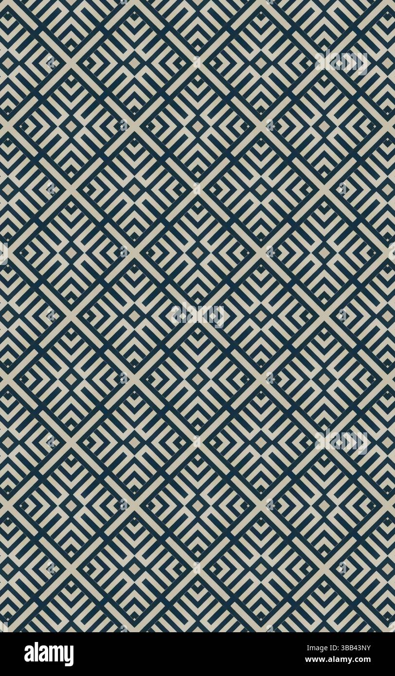 A detailed geometric pattern with alternating shapes and colors creates ...