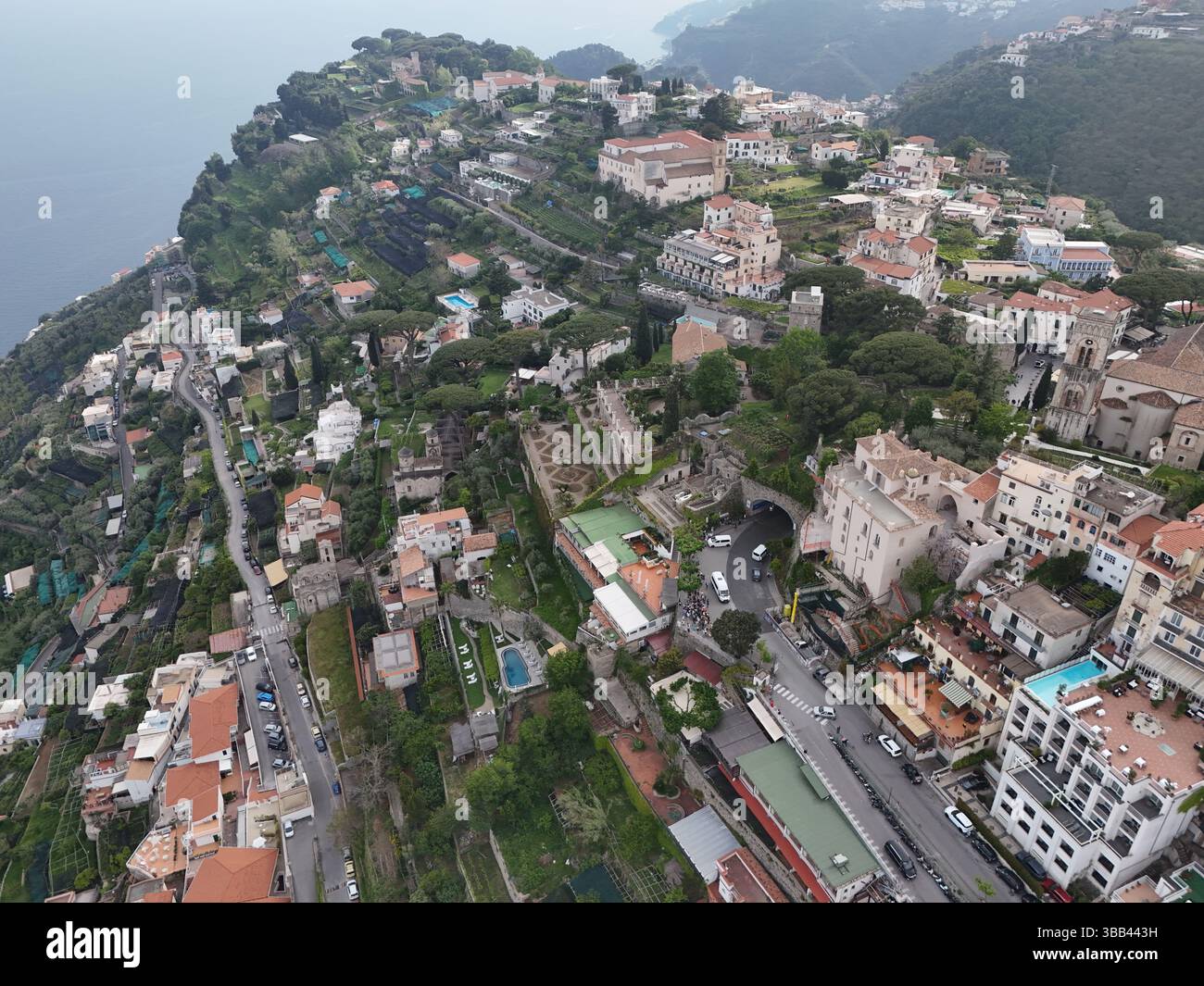 aerial view of Ravello, Amalfi Coast. Ravello is a resort town set 365 ...