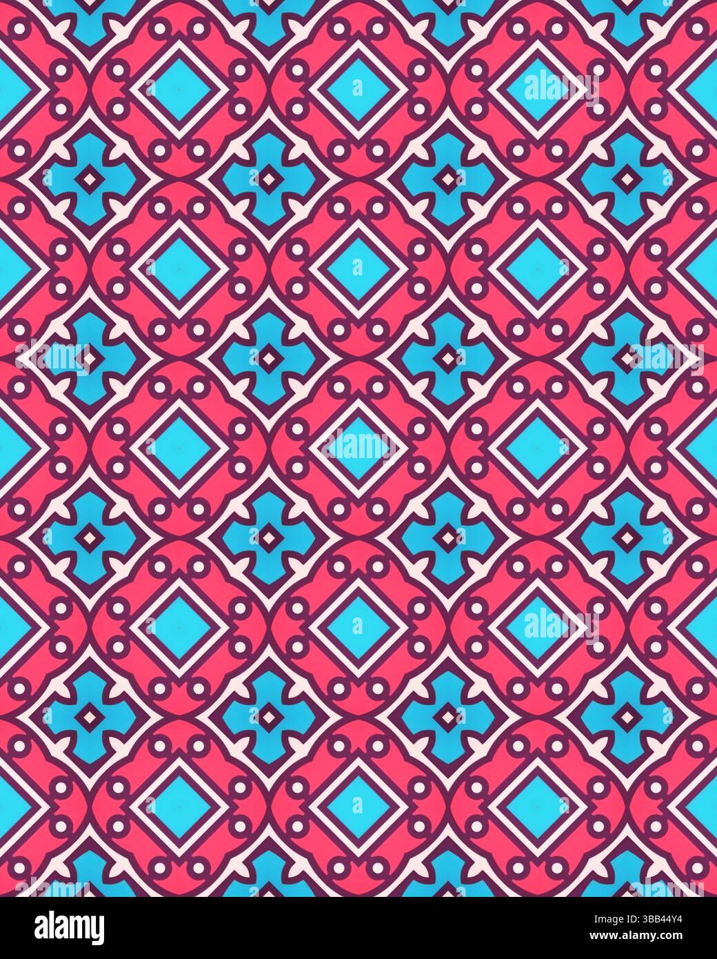 Colorful geometric design with blue and pink motifs in a symmetrical ...