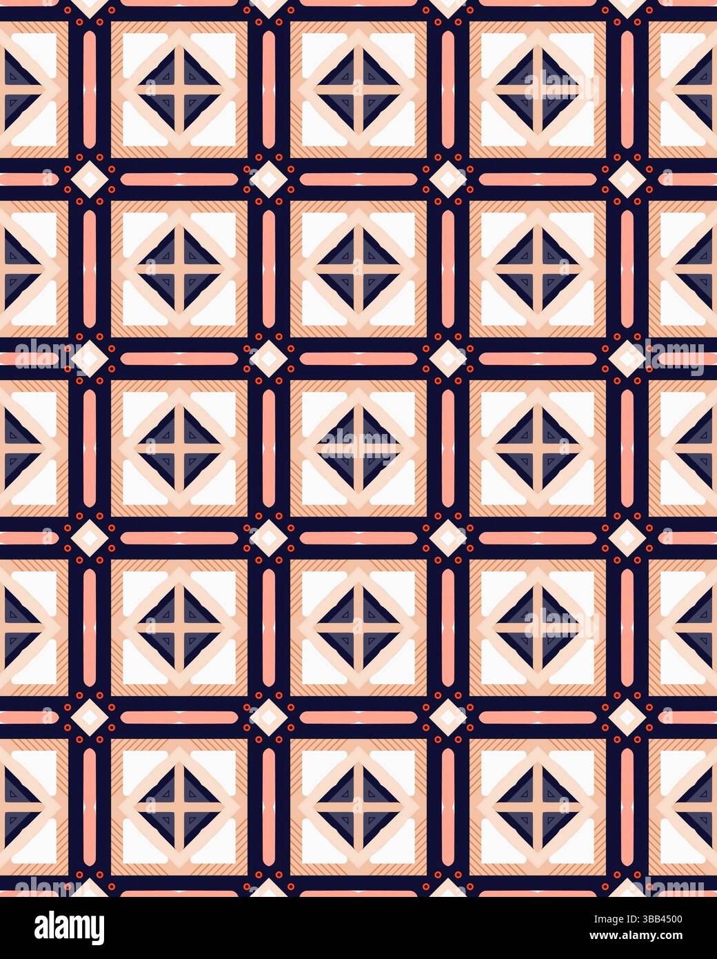 A vibrant geometric design showcases interlocking squares and triangles ...