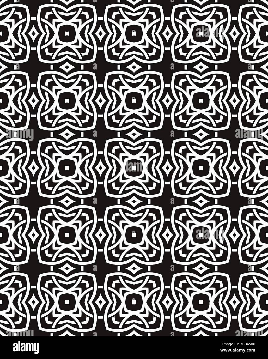 An intricate pattern showcases overlapping geometric shapes in black ...